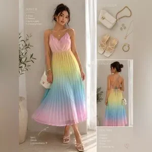 Lulus | Dresses | Lulus Pastel Ombre Pleated Maxi Dress In Pink Yellow ...